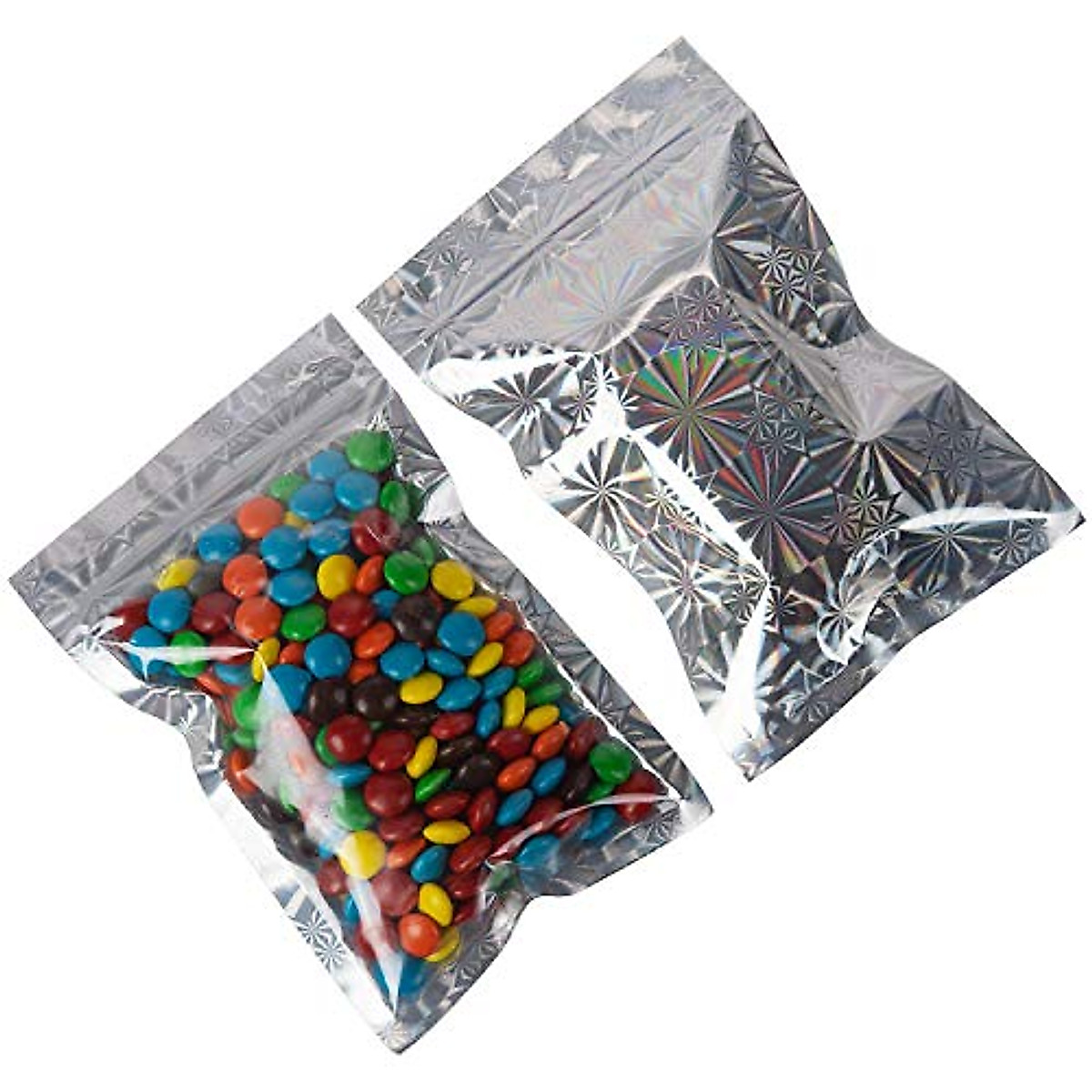 100 Pack Smell Proof Bags - 3x5 Inches Various Size Resealable Clear Ziplock Food Safe Holographic Rainbow Color