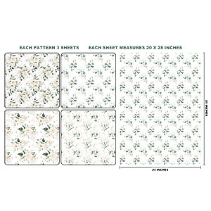 Titiweet Wedding Wrapping Paper - Green Leaves & White Rose Design, 12 Sheets Bridal Shower Wrapping Paper for Women, 20 x 28 Inches Per Sheet