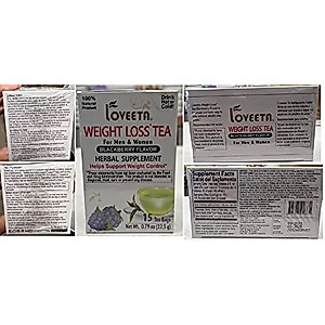 Loveeta Wellness Weight Loss Tea Blackberry - 15 Tea Bags (Gmo Free, Gluten Free, Dairy Free, Sugar Free & 100% Natural)