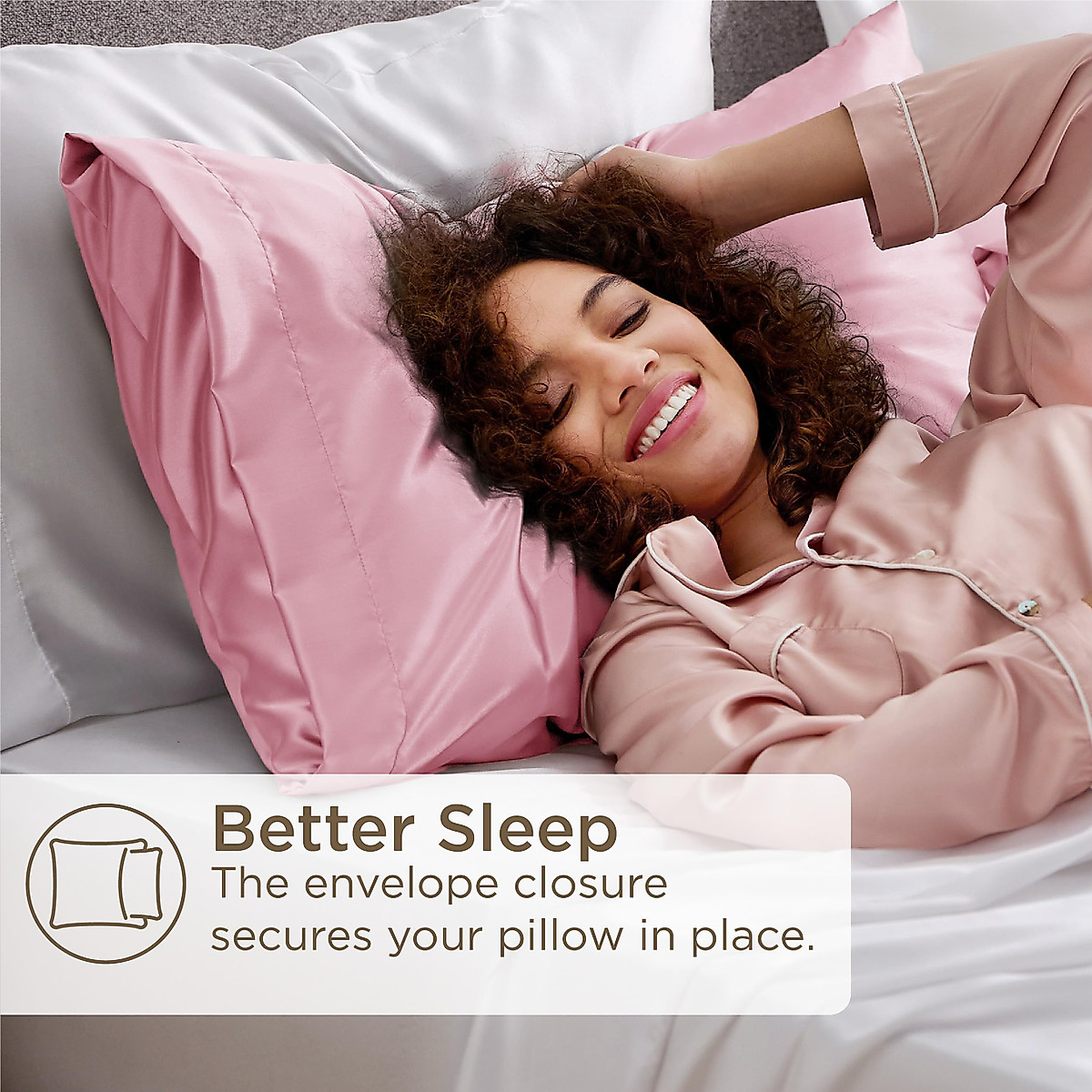 Bedsure Satin Pillowcase 2 Pack Similar to Silk Pillow Cases Standard Size, Pillow Case for Sleeping Women with Envelope Closure, Gifts for Women Men, Pink, 20x26 Inches