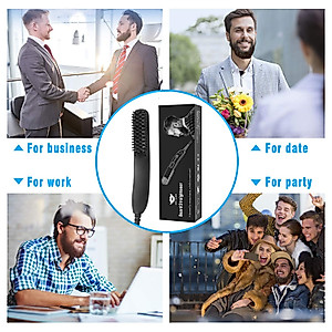 Cayzor Beard Straightener Comb for Men - Upgraded Professional Electric Mens Beard Straightening Heated Brush Portable Anti-Scald 5 Adjustable Temperatures & LCD Display with Carrying Bag