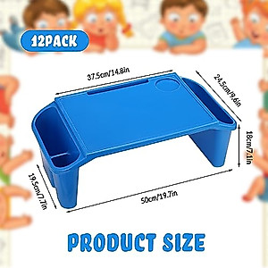 Kisston 12 Pcs Kids Lap Desk Bulk Lap Tray Lap Table Bed Table Plastic Lap Desk with Extra Storage Space Activities Children Portable Lap Desk for Kids Students Work Study School Classroom (Blue)