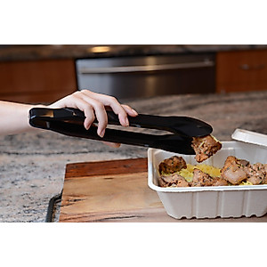 Set of 6 - Heavy Duty Black Serving Tongs - 12 inch - Plastic Disposable Salad Tongs - High Heat Plastic, Catering, Salads, Bakery, Buffets, BBQ, Ice, Hot and Cold Foods (12")