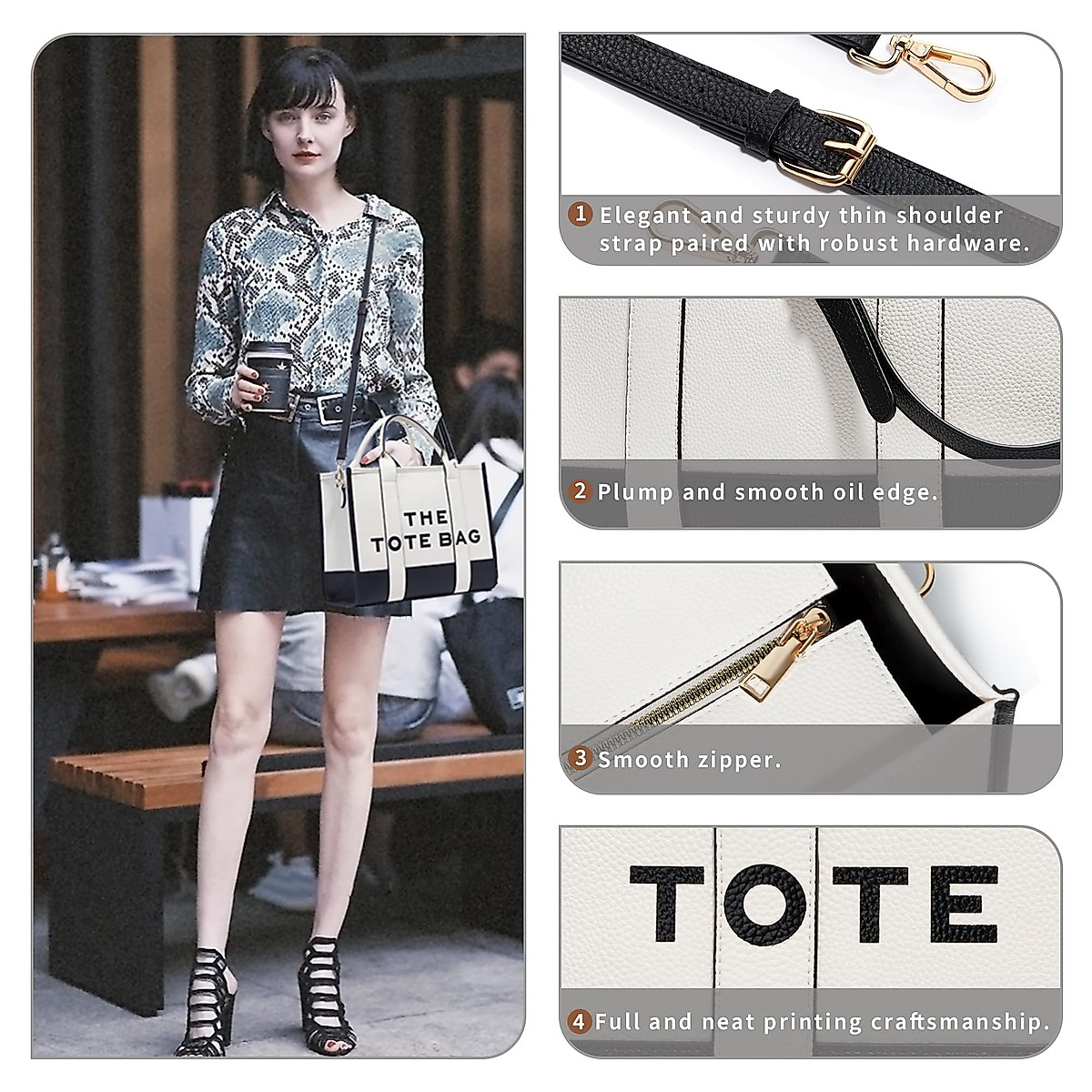 KALIDI The Tote Bag for Women tote purse with Zipper, Faux Leather/Canvas tote bags Shoulder Bag Crossbody Handbag1