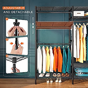 Raybee 77" Heavy Duty Closet Loads 700LBS, Adjustable Clothing Racks for Hanging Clothes, Commercial Garment Rack Heavy Duty Clothes Rack, Free Standing Closet Wardrobe, 77" H x45.5 W x16.5 D, Black