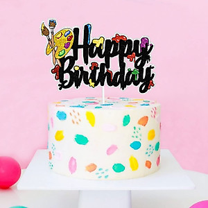 Slime Cake Topper for Painting Themed Happy Birthday Party Decor Artist Palette Graffi Paint Brush boys Girl Party Decorations Supplies