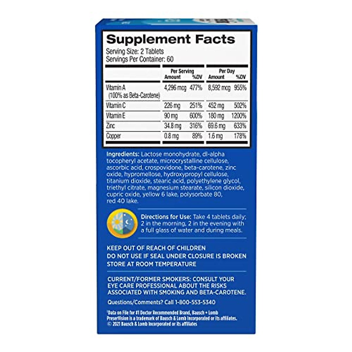 PreserVision AREDS Eye Vitamin & Mineral Supplement, Contains Vitamin C, A, E, Zinc & Copper, 120 Tablets (Pack of 2) (Packaging May Vary)