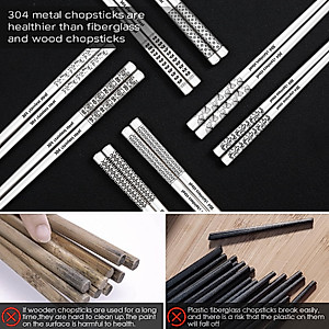 8 Pairs Metal Chopsticks Reusable 18/8 Stainless Steel Chopsticks Set Cute Laser Engraved Non-slip Japanese Korean Chinese Chopstick for Cooking Eating Dishwasher Safe 9.25" Chop Sticks Gift Set