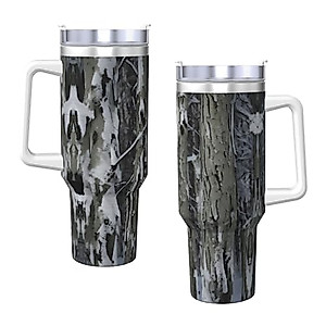 HULIBIN Cold Tree Camouflage Print Double Deck Stainless Steel Travel Coffee Cup With Lid 40 Oz Ice Bully Cup