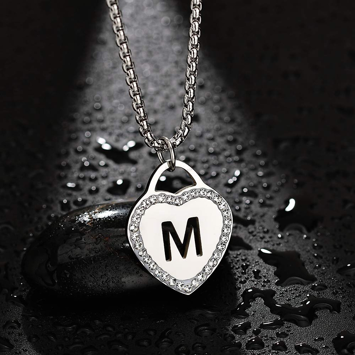 CALIS Women's Silver Initial Necklace Stainless Steel Love Heart Tiny Letter Necklace Personalized Name Jewelry for Girlfriend Gift Alphabet Letter M
