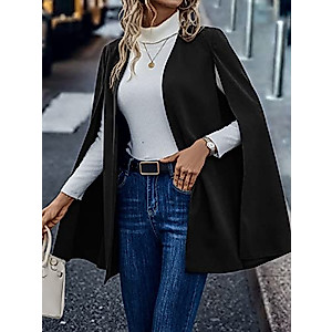 WDIRARA Women's Cape Blazer Cloak Split Sleeve Open Front Jacket Work Business Casual Blazer Solid Cape Coats Black M