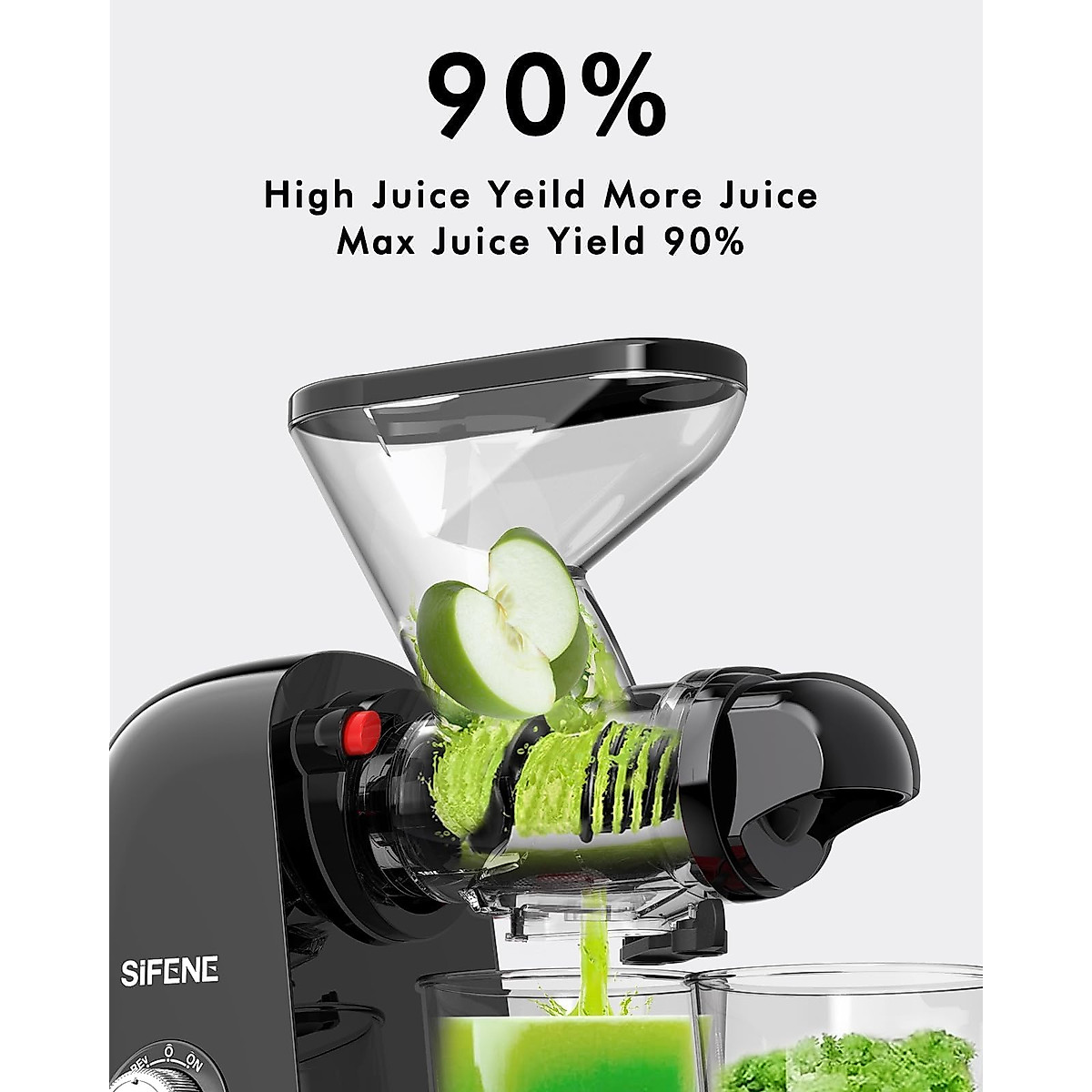 SiFENE Cold Press Juicer Machine, Compact Single Serve Slow Masticating Juicer, Vegetable and Fruit Juice Maker Squeezer Machines, Easy to Clean, BPA Free (Black)