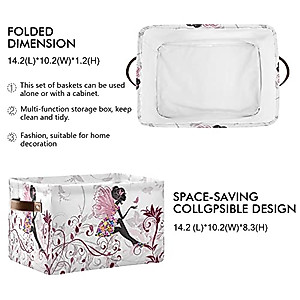 xigua Flower Fairy with Butterflies Square Storage Basket,Collapsible Sturdy Fabric Storage Basket Cube W/Handles for Clothes Toy Closet(1 pcs)