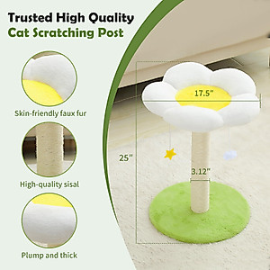Hovicaed Cute Cat Scratching Post, Flower Cat Tree for Indoor Cats, Cat Scratcher with Bed, Sisal Scratch Posts Kittens Bed Large Perch Modern Small Cat Tower with Hanging Toys