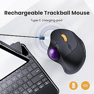 ProtoArc Wireless Trackball Mouse, EM04 Ergonomic Bluetooth Rollerball Mouse Rechargeable Computer Laptop Mouse, 3 Device Connection, Compatible with PC, iPad, Mac, Windows-Purple Ball