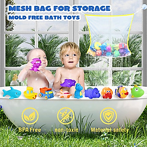FUN LITTLE TOYS 24 Pcs Bath Toys for Toddlers, Sea Animals & Cars Squirter Bath Toys, No Mold Bathtub Toys with Storage Bag , Baby Bath Toys for Pool, Toddler Bath Toys for Kids Party Favors Age1-3