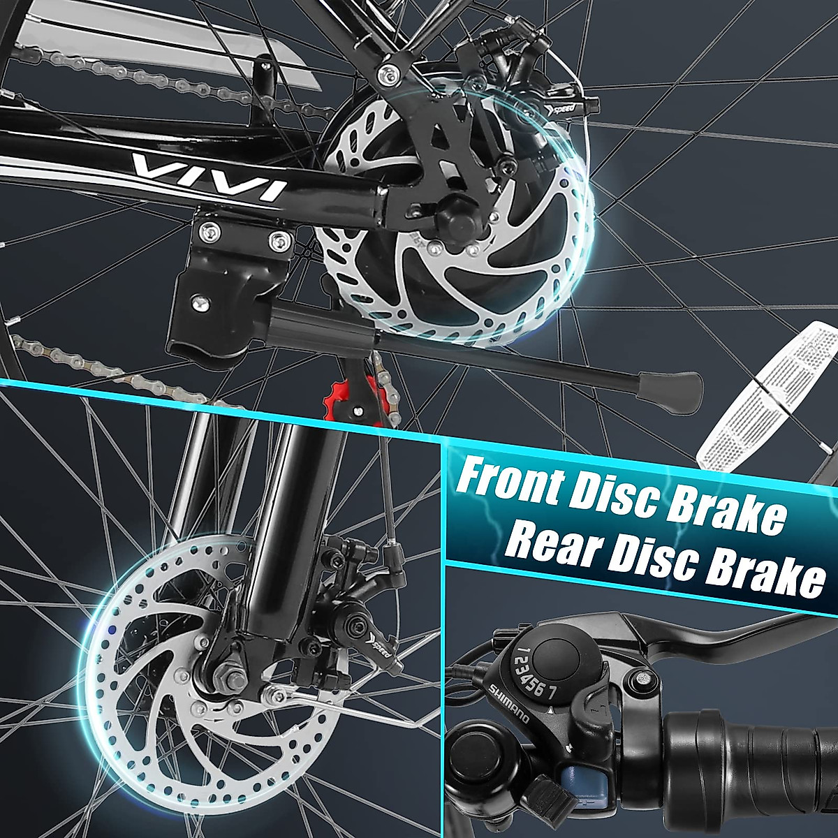 Vivi Electric Bike 500W Commuter Ebike 26" Electric City Cruiser Bicycle, 20 MPH Ebikes for Adults with 48V Removable Battery, Up to 50 Miles, Professional 7 Speed