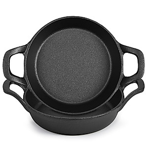 Ziliny Mini Skillets Cast Iron Pan 6.34 x 6.34 x 1.5 Inch Cast Iron Ramekin Set Black Small Casserole Dish Cast Iron Cookware Oven Safe Mini Skillets for Kitchen Indoor Outdoor Picnic(2 Pack)
