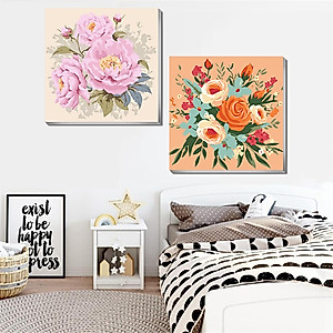 tigdtiu 2Pack Flowers Paint by Numbers Kit for Adults Beginner,Adult Paint by Number Kits On Canvas Framed, DIY Acrylic Painting Kit for Room Decor (8X8 in)