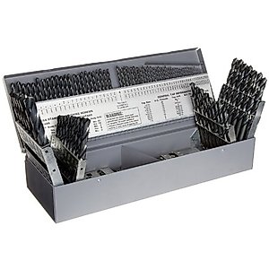 Chicago Latrobe 57728 150 High-Speed Steel Jobber Length Drill Bit Set with Case, Black Oxide, 118 Degree Conventional Point, Combination, 115-Piece