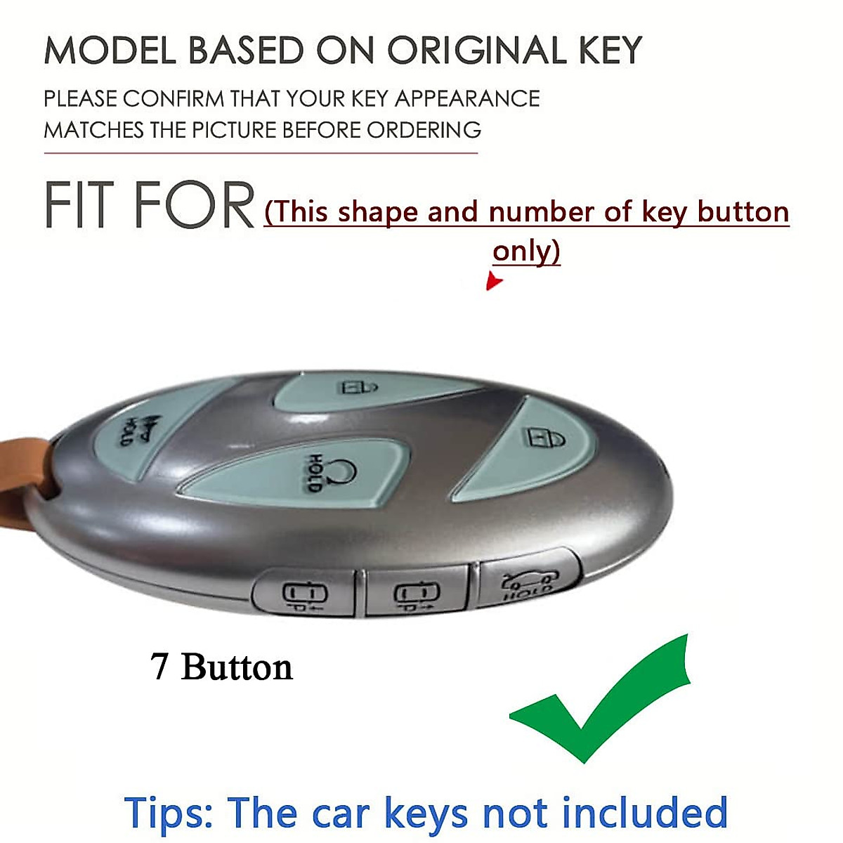 SANRILY Golden-Edge 7 Button Key Fob Cover for Hyundai ioniq 6 2023 Smart Key Keyless Full Coverd Key Case Shell with Bling Leather Keychain Beige