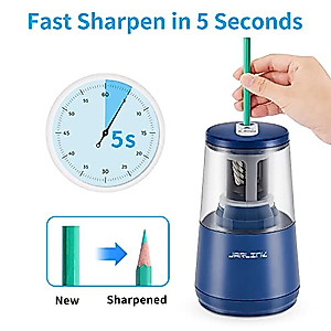 JARLINK Electric Pencil Sharpener, Heavy-Duty Helical Blade to Fast Sharpen, Auto Stop for No.2/Colored Pencils(6-8mm), USB/Battery Operated in School Classroom/Office/Home (Blue)