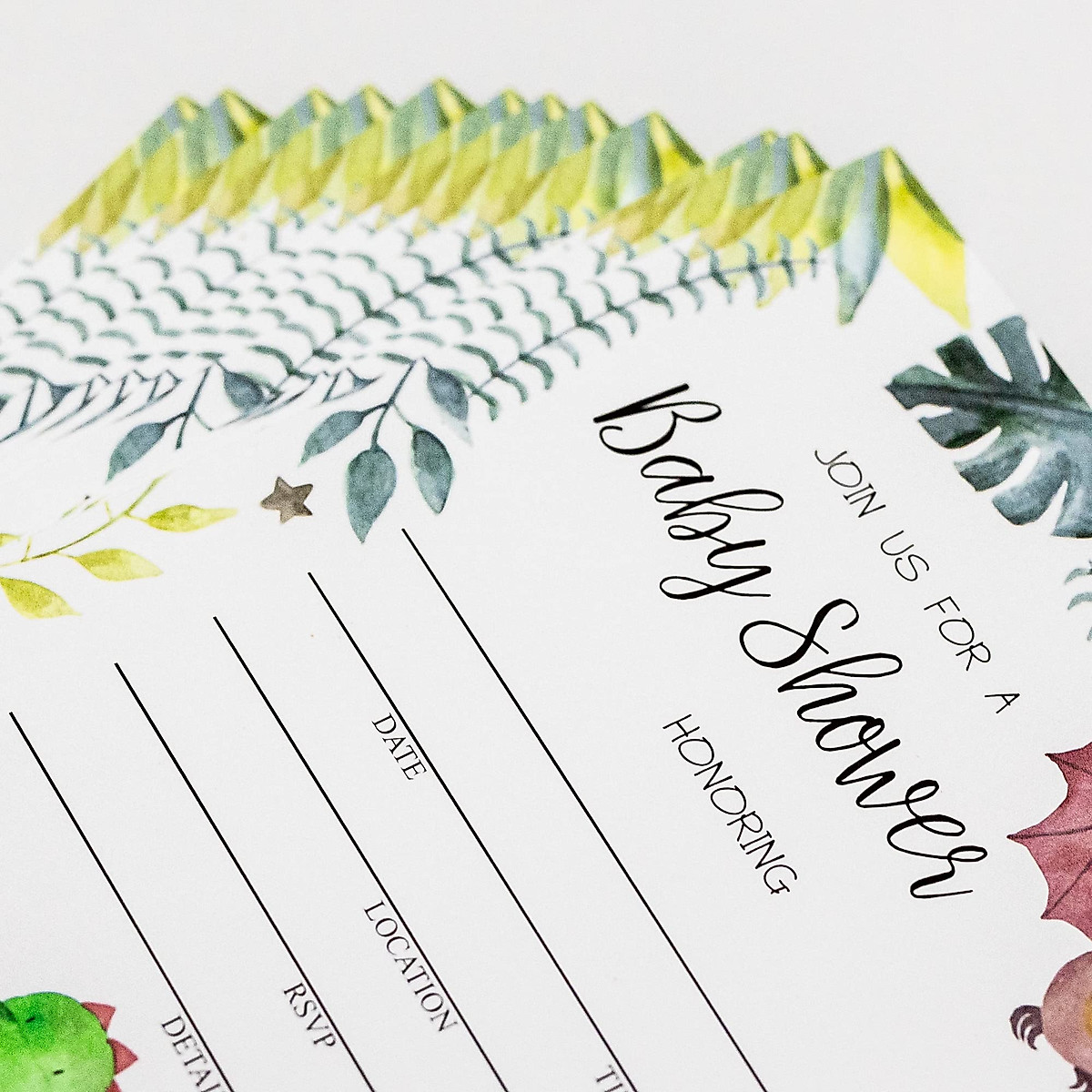 Baby Shower Invitations for Boy, 50 Invitations and Envelopes, Safari Jungle Fill-in Invites for Baby Showers, Dinosaur Baby Shower Decorations for Boys, Gender Reveal Parties (Large Size 5x7)