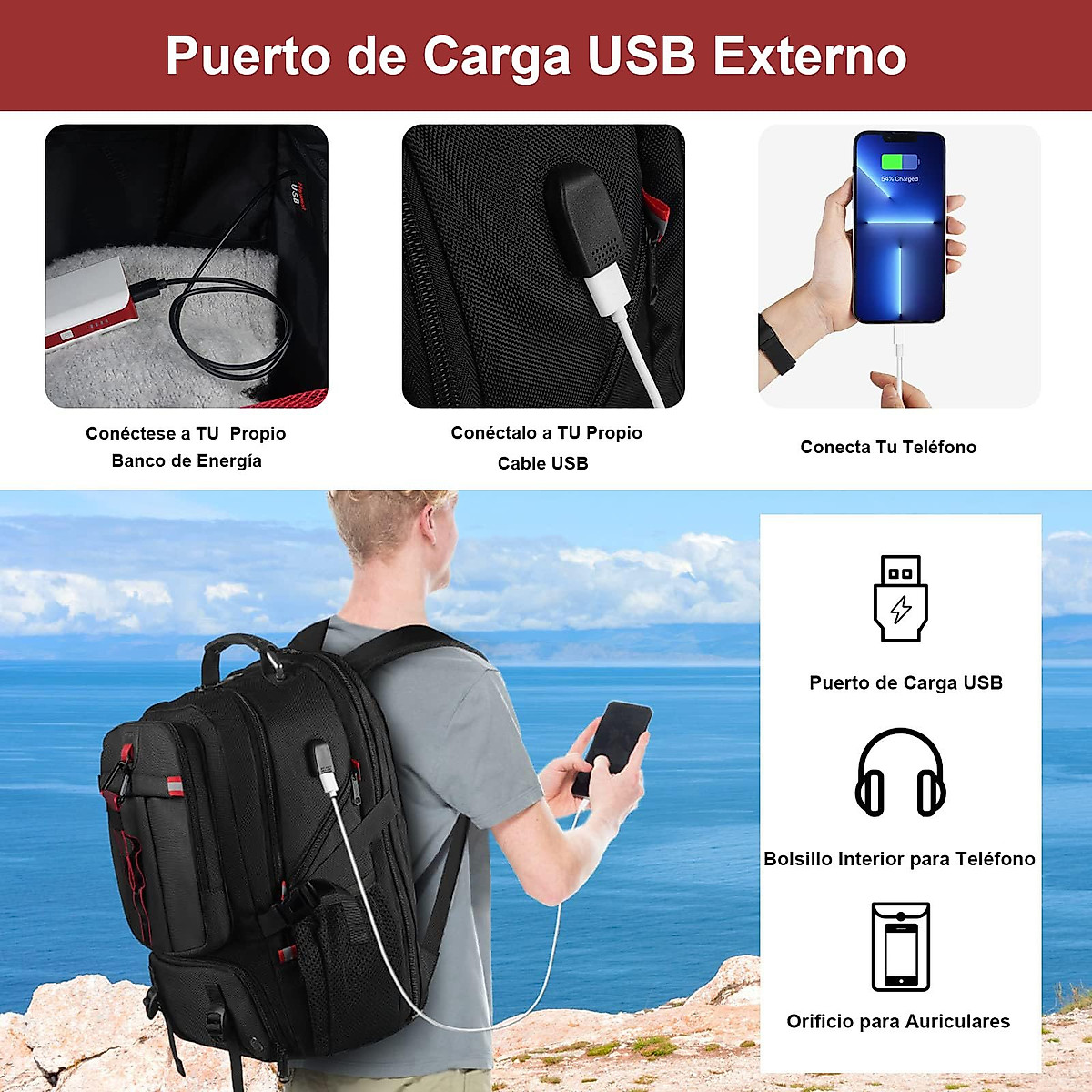 Gym Backpack with Shoe Compartment, Large Travel Backpack for Men Women Airline Approved, 17 Inch Laptop Backpack with USB Charging Port Anti Theft College School Computer Bag Business Work, Black