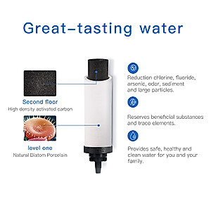 FACHIOO Gravity-fed Water Filter System, 2.25 Gallon Stainless Steel Countertop System with 2 Ceramics Filters Washable Filters, Metal Water Level Spigot and Stand,Reduce up to 99% Chlorine