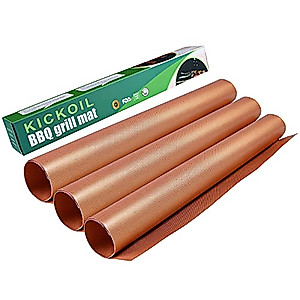 Grill Mats for Outdoor Grill BBQ Grill Mat Set of 3 Nonstick Copper Grill Mat Heavy Duty Reusable Barbecue Grill Sheets BBQ Accessories Grill Tools Works on Electric Grill Gas Charcoal RV Camping