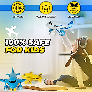 KIDSTHRILL Kids Airplane Toy for Boys & Girls. Set of Three Toy Airplanes with Flashing Lights, Music & Airplane Sound, Push and Go Toy Plane Gift Toys for Toddler Boys 2 3 4 5 6 7 Years Old & up