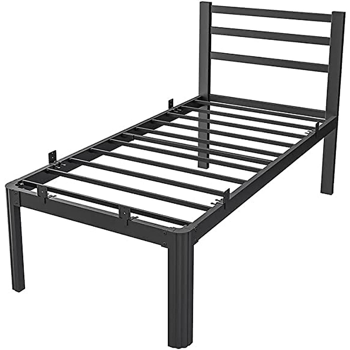 Woozuro Twin Bed Frames and Non Slip Mattress Stoppers, No Box Spring Needed, 14" Metal Platform Bed Frame, Heavy Duty Steel Slats Support, Noise Free Mattress Foundation,Black