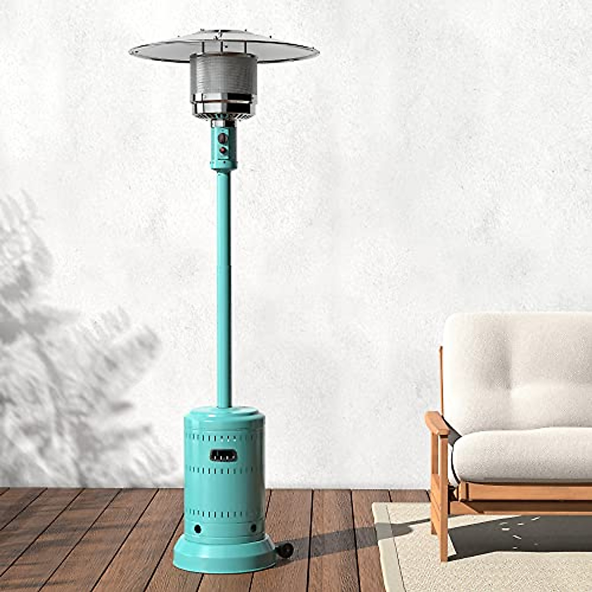 Amazon Basics 46,000 BTU Outdoor Propane Patio Heater with Wheels, Commercial & Residential - Bahama Blue
