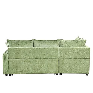 FANYE L-Shaped Corner Chenille Upholstered Sleeper Sectional Sofa Practical Convertible Sleep Sofabed W/Pull Out Sleep Couch Bed, Storage Ottoman and USB Charge Ports for Living Room