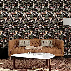 Adhesive Shelf Liner,Boho Mushroom Contact Paper for Cabinets,Vinyl Film Decorative Drawer Liner for Bedroom Dresser Sticker 17.3 inch x 118 inch (Boho Mushroom, 17.3 inch x 118 inch)