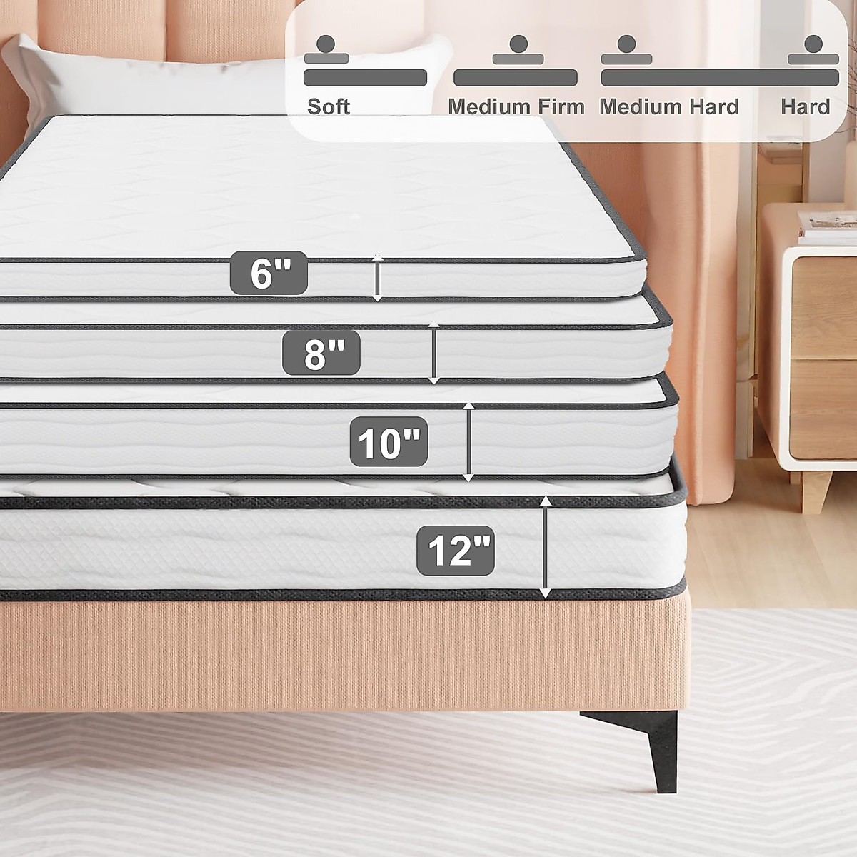 10 Inch Queen Size Mattress with Innerspring and Foam, Hybrid Mattress Queen with Fiberglass Free, Medium Firm Spring Mattress, Queen Size Mattress in A Box, Pressure Relief, 80"L X 60"W X 10"Th