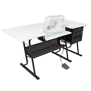 Sew Ready Eclipse Hobby Sewing Center Craft Table Sturdy Computer Desk with Drawers in Black/White, 13362