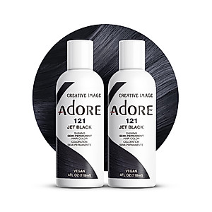 Adore Semi Permanent Hair Color - Vegan and Cruelty-Free Black Hair Dye - 4 Fl Oz - 121 Jet Black (Pack of 2)