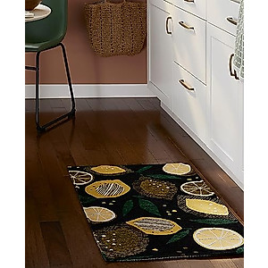 TOWN & COUNTRY LUXE Livie Fresh Lemon Everwash™ Washable Multi-Use Decorative Rug, Kitchen Rug, Low-Profile Door Mat, Bedroom Rug and Dorm Room Rug with Non-Slip Backing, Black, 24"x40"