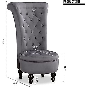 Icoget Gothic Queen of Throne Chair, 2 PCS Velvet High Back Chair w/Button-Tufted Upholstered Design, Royal Retro Armless Accent Chair w/Rubberwood Legs and Storage Space for Living Room, Grey