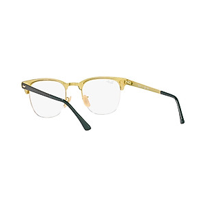 Ray-Ban RX3716VM Clubmaster Metal Square Prescription Eyewear Frames, Green on Gold/Demo Lens, 50 mm