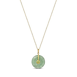 Regalia by Ulti Ramos 14K Yellow Gold 21mm Round Jade Pendant Necklace with Gemstone 17" (Green)