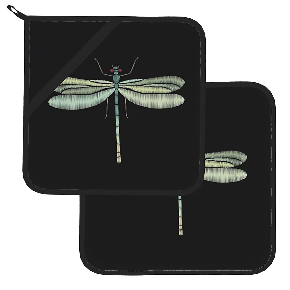 Square Insulated Pot Holder Sets of 2,Dragonfly Black Printed Pot Holders for BBQ Cooking Baking