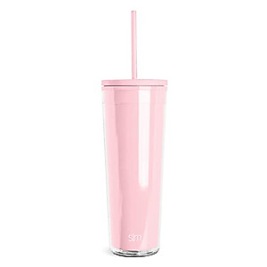 Simple Modern Plastic Tumbler with Lid and Straw | Reusable BPA Free Iced Coffee Cups Double Wall Smoothie Cup | Gifts for Women Men Him Her | Classic Collection | 24oz | Blush