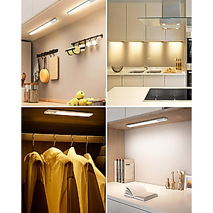 LAJOSO 64 LED Under Cabinet Lights Motion Sensor, 3 Color Kitchen Counter Lighting Wireless, Rechargeable Closet Lights Remote, Dimmable Night Light for Shelf Pantry Stair Hallway 3Pack