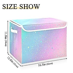 Large Collapsible Storage Bins with Lids, Unicorn Background with Rainbow Storage Baskets Organizer Containers with Handles for Nursery Clothes Toys
