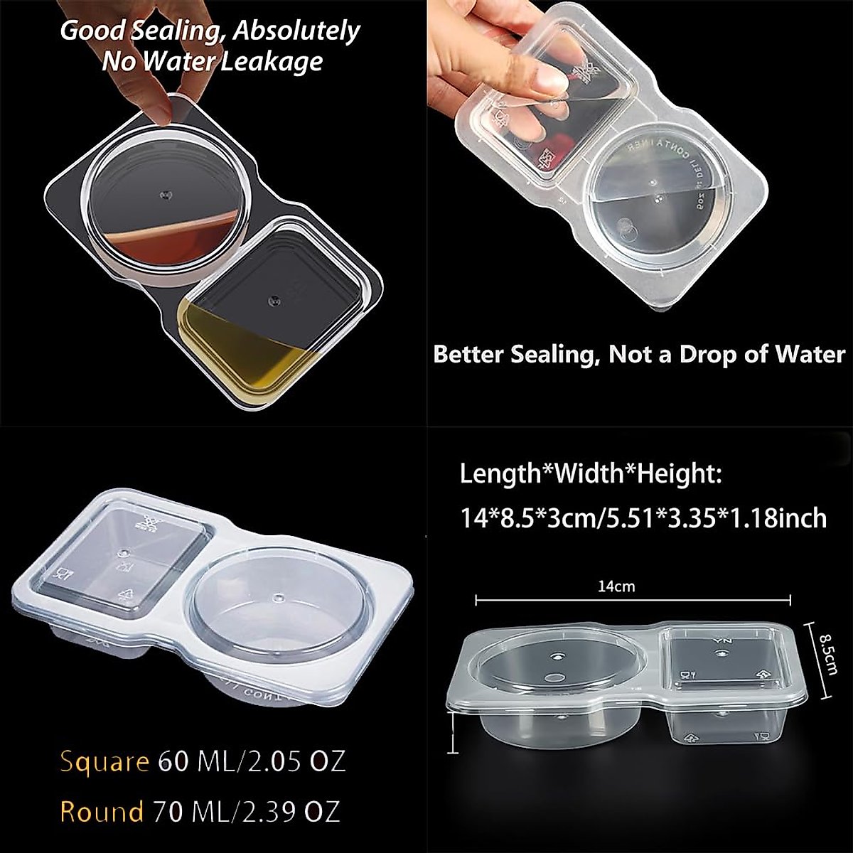 Dual Compartment Containerfor for Condiment, Dip, Sauce, Sampling and Travel Snacks，Portable Reusable Sauce Container，5Pcs Double Compartment Condiment Containers with Lids