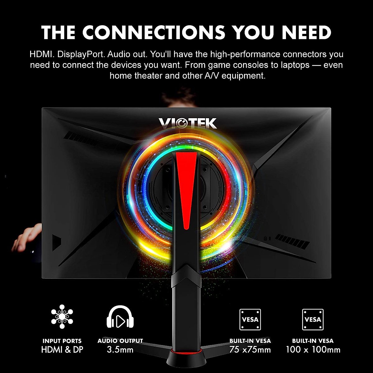 VIOTEK GFV27DAB 27” 165Hz QHD 1440p 1ms (MPRT) Gaming Monitor with Adjustable Stand, Portrait Rotation, HDR, Freesync, 99% sRGB Widescreen VA Panel, LED Backlight, 3-Years Zero Dead Pixels, VESA