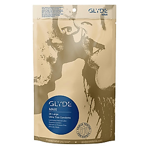 GLYDE Maxi - Large Fit Condoms - 36 Count - Ultra-Thin, Vegan, Non-Toxic, XL Size, Natural Rubber Latex, 56mm for Generous Fit