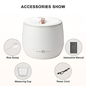 1.6L Mini Rice Cooker, 5 Cups Uncooked Travel Rice Cooker, Suitable for 1-2 people, Multi-cooker for White Rice, Brown Rice, Congee and Soup